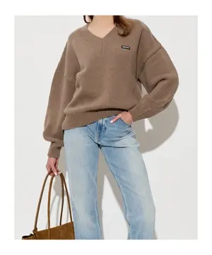ROTATE BY BIRGER CHRISTENSEN V-neck Long-sleeved Knit Top