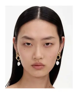 SELF-PORTRAIT Gold Link Pearl Drop Earrings
