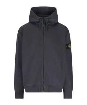 Stone Island Long-sleeved Zippered Hooded Sweatshirt - Blue
