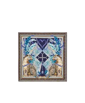 FERRAGAMO Poised Leopards Print Silk Scarf - Blue