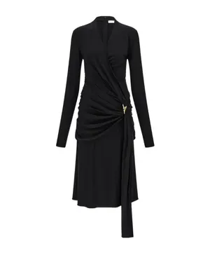 FERRAGAMO Viscose Dress With Gathered Waist - Black