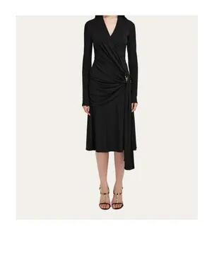 FERRAGAMO Viscose Dress With Gathered Waist - Black