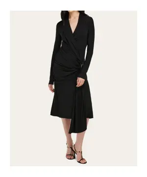 FERRAGAMO Viscose Dress With Gathered Waist - Black