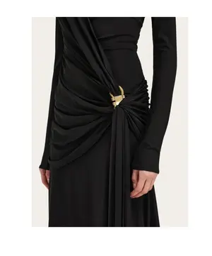 FERRAGAMO Viscose Dress With Gathered Waist - Black
