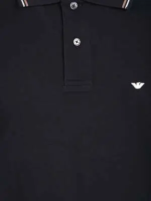 Emporio Armani Logo Embroidered Striped-trim Polo Shirt - Blue