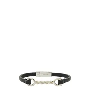 FERRAGAMO Gancini Leather Bracelet - Black