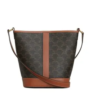 Celine Small Bucket Bag In Triomphe Canvas And Calfskin - Tan