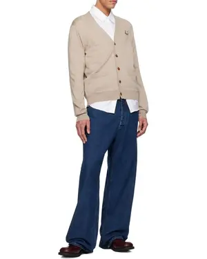 Maison Kitsuné V-neck Knitted Cardigan With Fox Head Patch - Marble