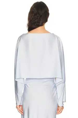 Lapointe Lightweight Satin Boat Neck Caftan Top In Blue