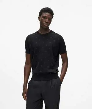 Karl Lagerfeld Monogram Knit Short-sleeve Sweater - Black