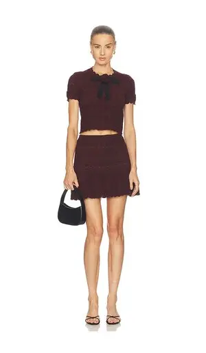 SELF-PORTRAIT Pointelle Knit Top With Bow Detail