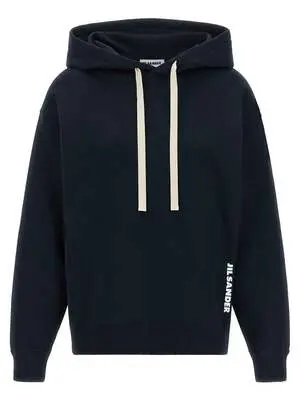 JIL SANDER Cotton Hoodie With Logo Detail - Blue
