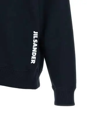 JIL SANDER Cotton Hoodie With Logo Detail - Blue
