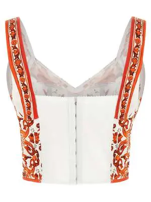 Dolce & Gabbana Maiolica' Print Silk Charmeuse Bustier Top