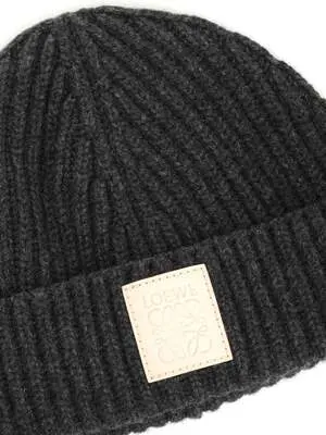 Loewe Ribbed Cashmere Hat With Leather Patch