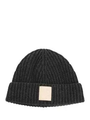 Loewe Ribbed Cashmere Hat With Leather Patch