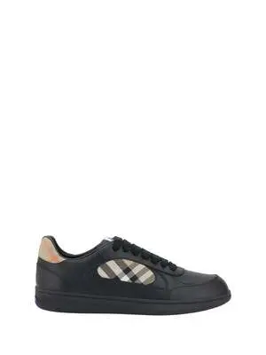 Burberry Leather Sneakers With Checked Paneling - Black