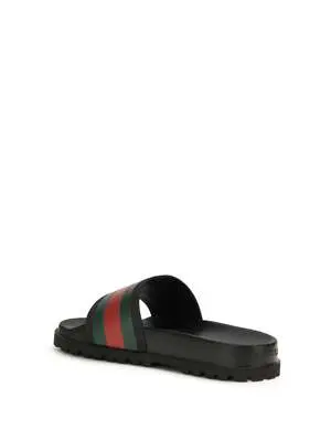 Gucci Rubber Slide Sandals With Green And Red Web Detail - Black
