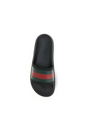 Gucci Rubber Slide Sandals With Green And Red Web Detail - Black
