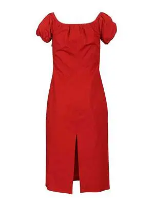 Miu Miu Cotton Midi Dress With Short Sleeves And Wide Neckline