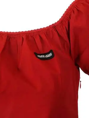 Miu Miu Cotton Midi Dress With Short Sleeves And Wide Neckline