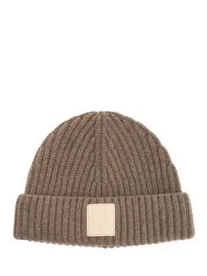 Loewe Ribbed Cashmere Hat With Leather Patch - Cream