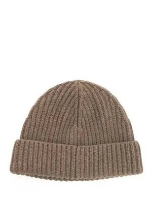 Loewe Ribbed Cashmere Hat With Leather Patch - Cream