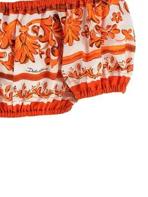 Dolce & Gabbana Maiolica" Print Off-the-shoulder Cotton Poplin Top - Orange