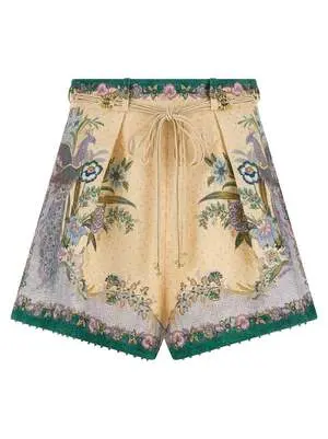 Zimmermann Indra Scarf Print Linen Shorts - Multicolor