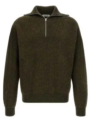 JIL SANDER JIL SANDER Ribbed Wool Half-Zip Sweater Green
