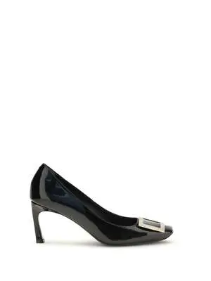 ROGER VIVIER Patent Leather Trompette Pumps With Buckle Detail - Black