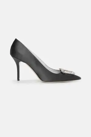 EMILIA WICKSTEAD Sophia Jewel Buckle Shoe In Satin - Black