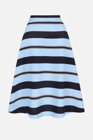 EMILIA WICKSTEAD Hallie Skirt In & Black Stripe Taffeta Faille - Blue