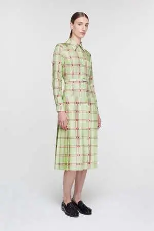 EMILIA WICKSTEAD Lime & Check Silk Twill Juul Dress