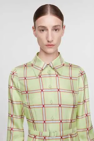 EMILIA WICKSTEAD Lime & Check Silk Twill Juul Dress