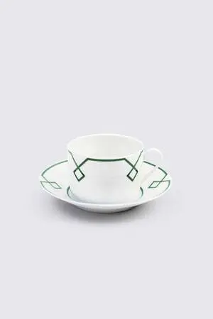 EMILIA WICKSTEAD Naples Espresso Cup And Saucer Set With Green Border Bridal Registry - Geometric