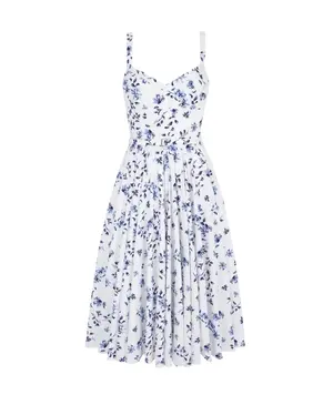 EMILIA WICKSTEAD Elita Dress In Scattered Daisies On White Cotton - Blue
