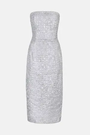 EMILIA WICKSTEAD Leila Dress In Metallic Seersucker - Silver