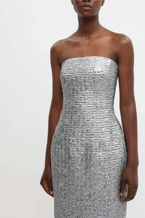 EMILIA WICKSTEAD Leila Strapless Metallic Seersucker Dress