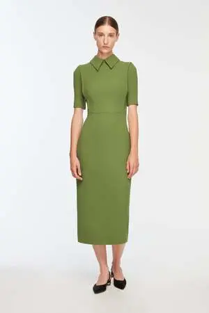 EMILIA WICKSTEAD Valletta Wool Crepe Dress - Olive