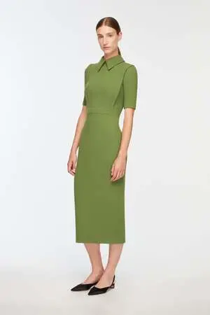 EMILIA WICKSTEAD Valletta Wool Crepe Dress - Olive