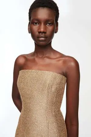 EMILIA WICKSTEAD Sequin Tweed Strapless Top