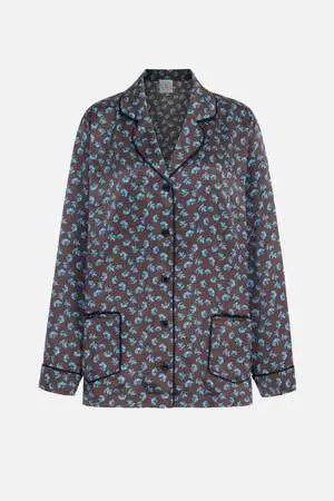 EMILIA WICKSTEAD Trina Shirt In Ditsy Marigold On Chocolate Silk Satin - Blue