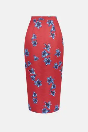 EMILIA WICKSTEAD Lorelei Skirt In Festive Lillies Taffeta Faille - Red