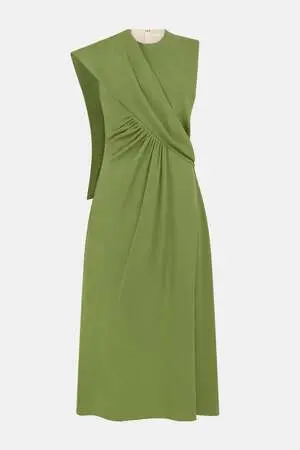EMILIA WICKSTEAD Tidus Dress In Olive Single Wool Crepe