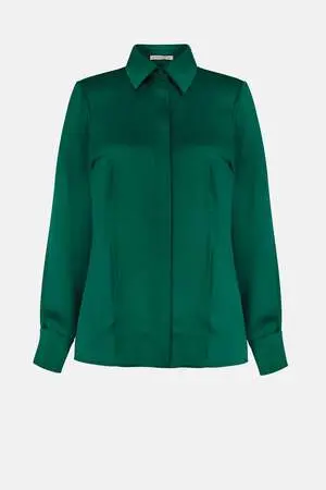 EMILIA WICKSTEAD Ravanne Shirt In Emerald Satin - Green