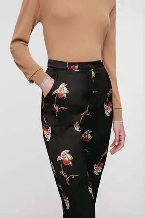 EMILIA WICKSTEAD Miggy Crinkle Satin Floral Print Trousers