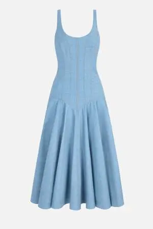 EMILIA WICKSTEAD Harmoni Dress In Melange Summer Wool - Blue