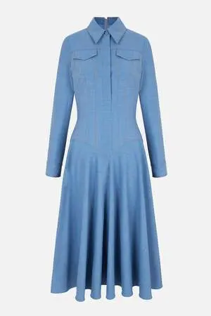 EMILIA WICKSTEAD Aspyn Dress In Melange Summer Wool - Blue