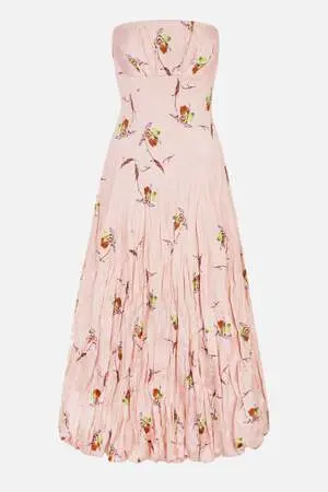 EMILIA WICKSTEAD Strapless Satin Floral Dress - Pink